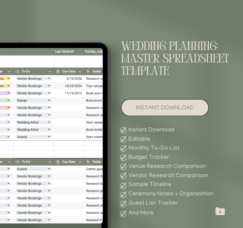 Wedding Planning Downloadable Checklist
